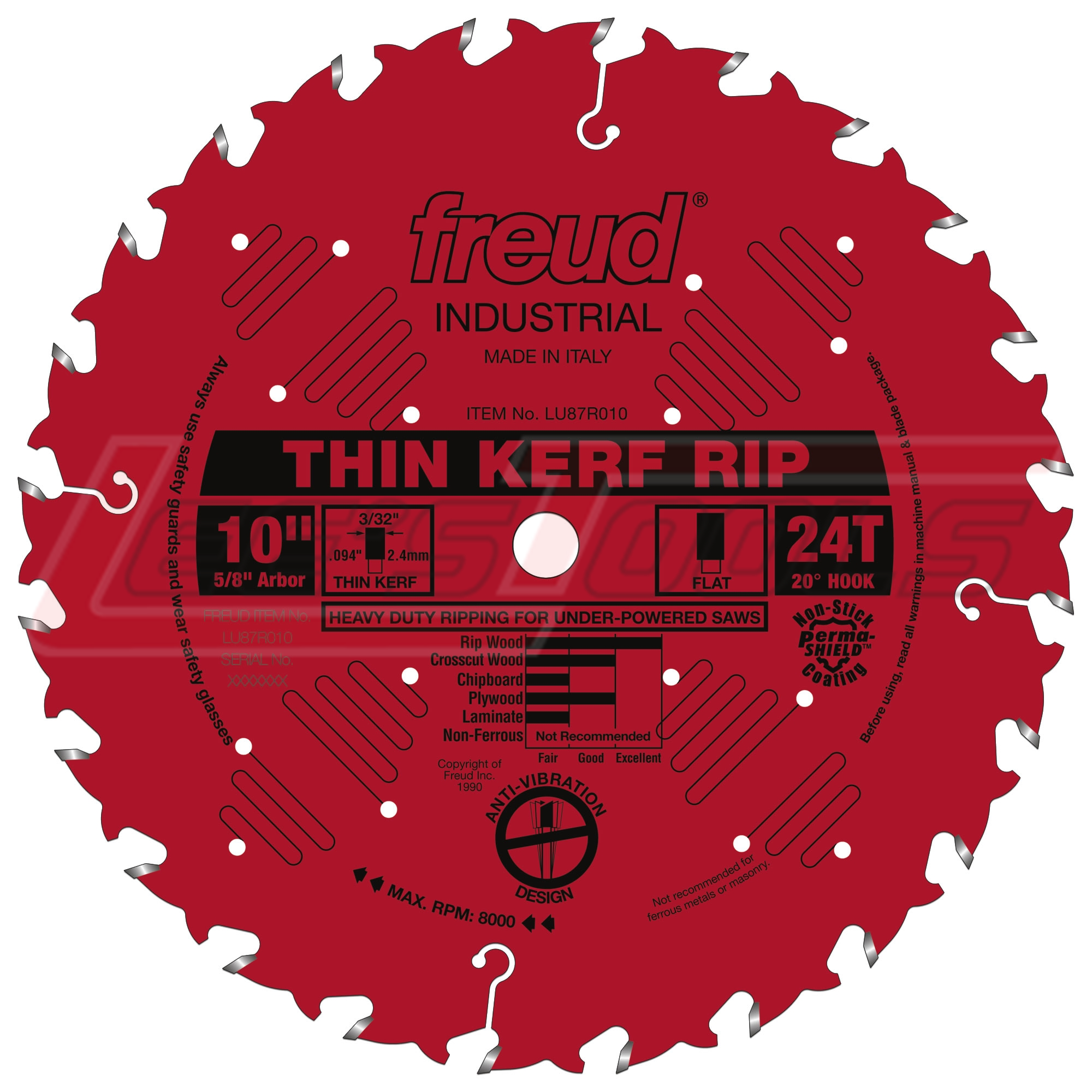 FREUD LU87R010 10 X 24 X 5/8 ATB RED Perma SHIELD – Lees Tools